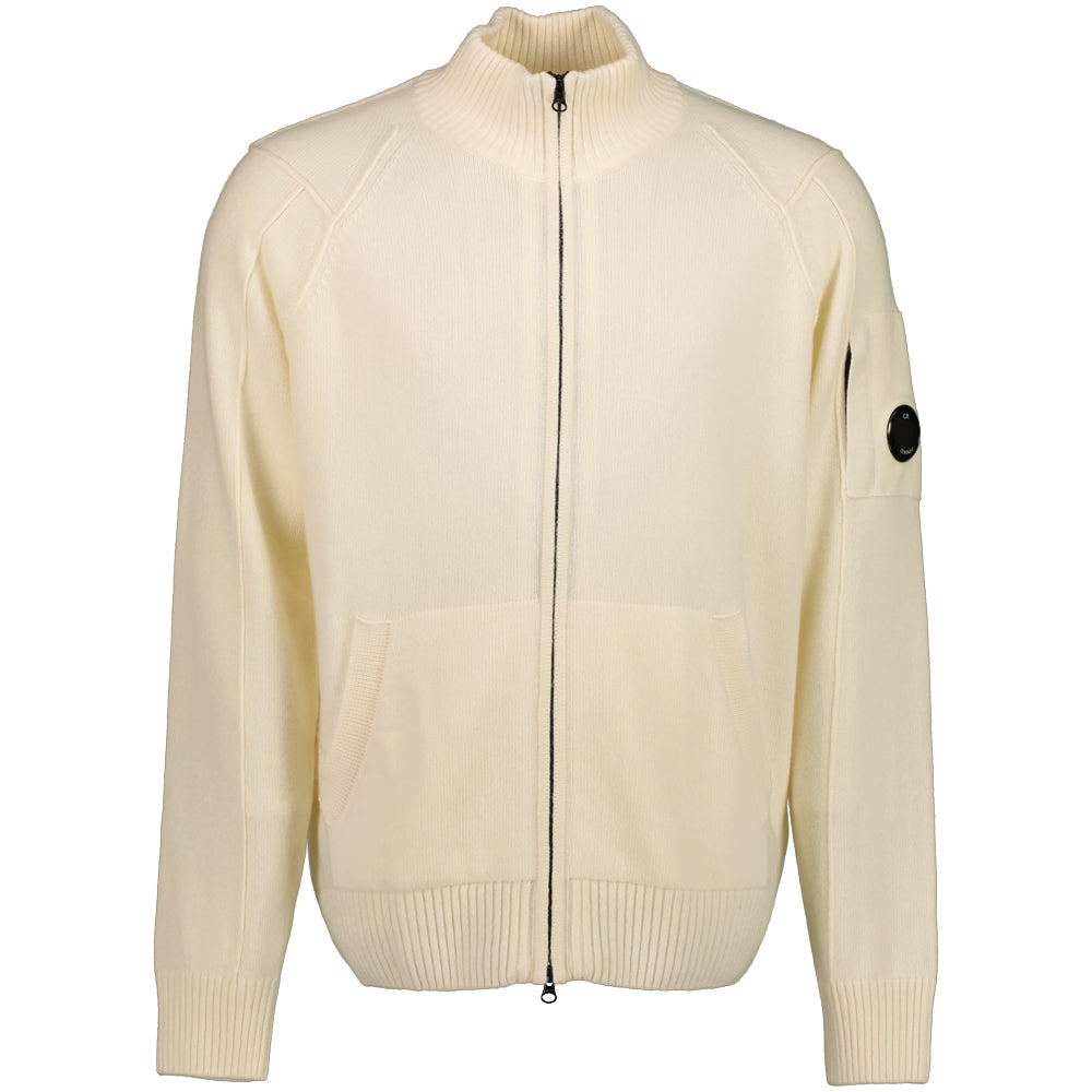 C.P. Company | Knitted Zip-Up Lens Cardigan - Gauze White